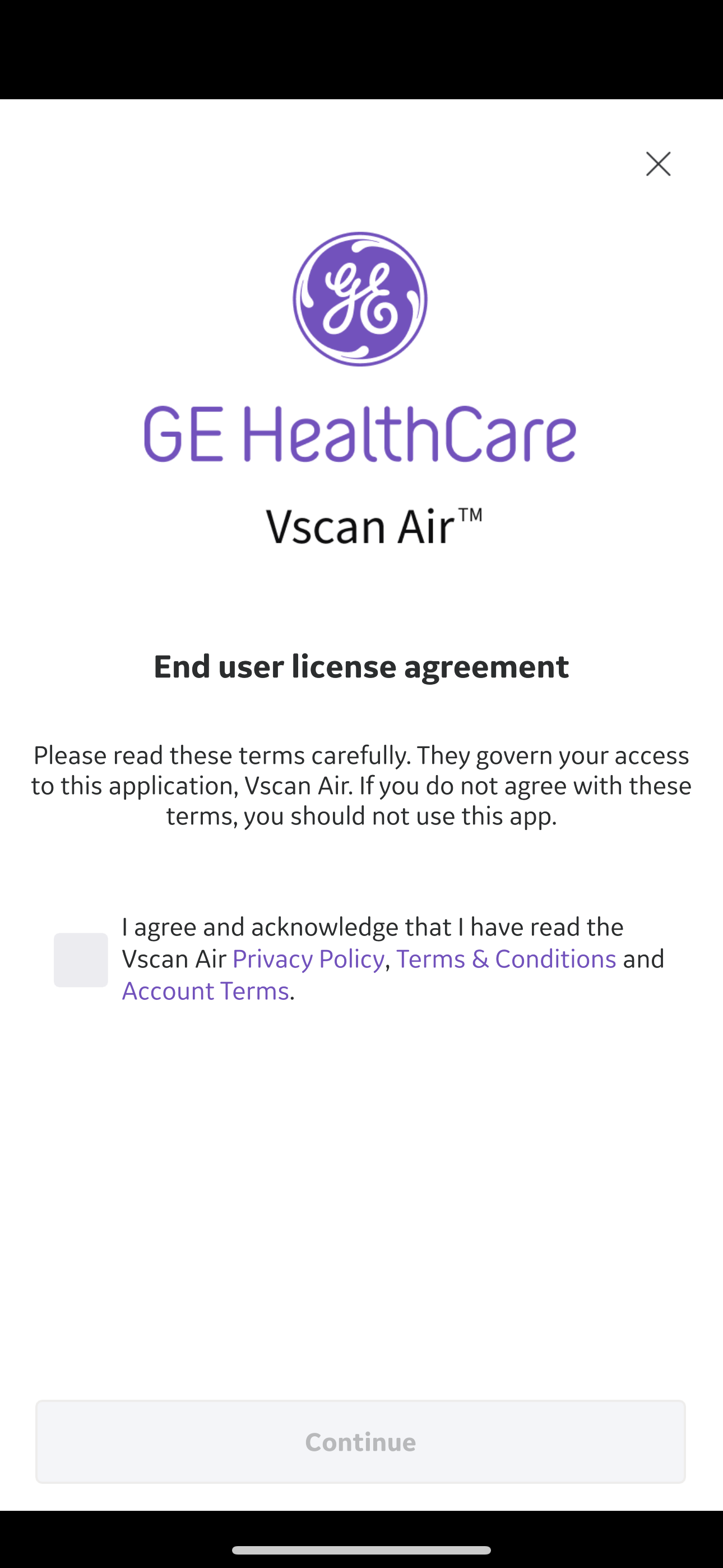 Vscan Air app First Time Registration – RFDS Western Operations
